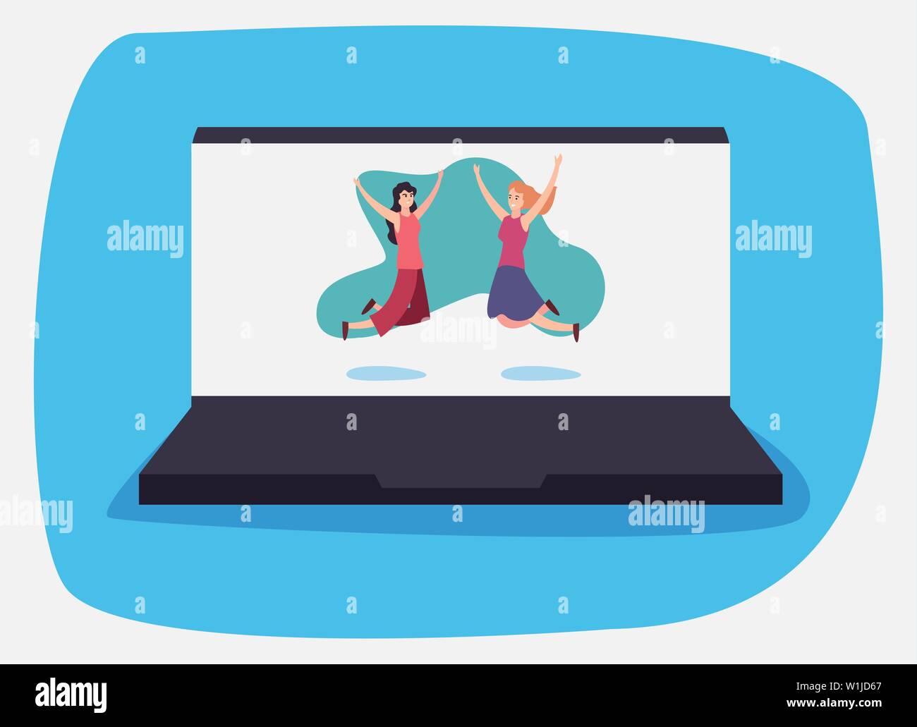 happy young women in laptop celebration vector illustration Stock ...