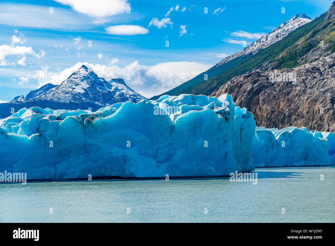 View of Grey Glacier Grey Lake and Snowy Mountain in Torres del Paine ...