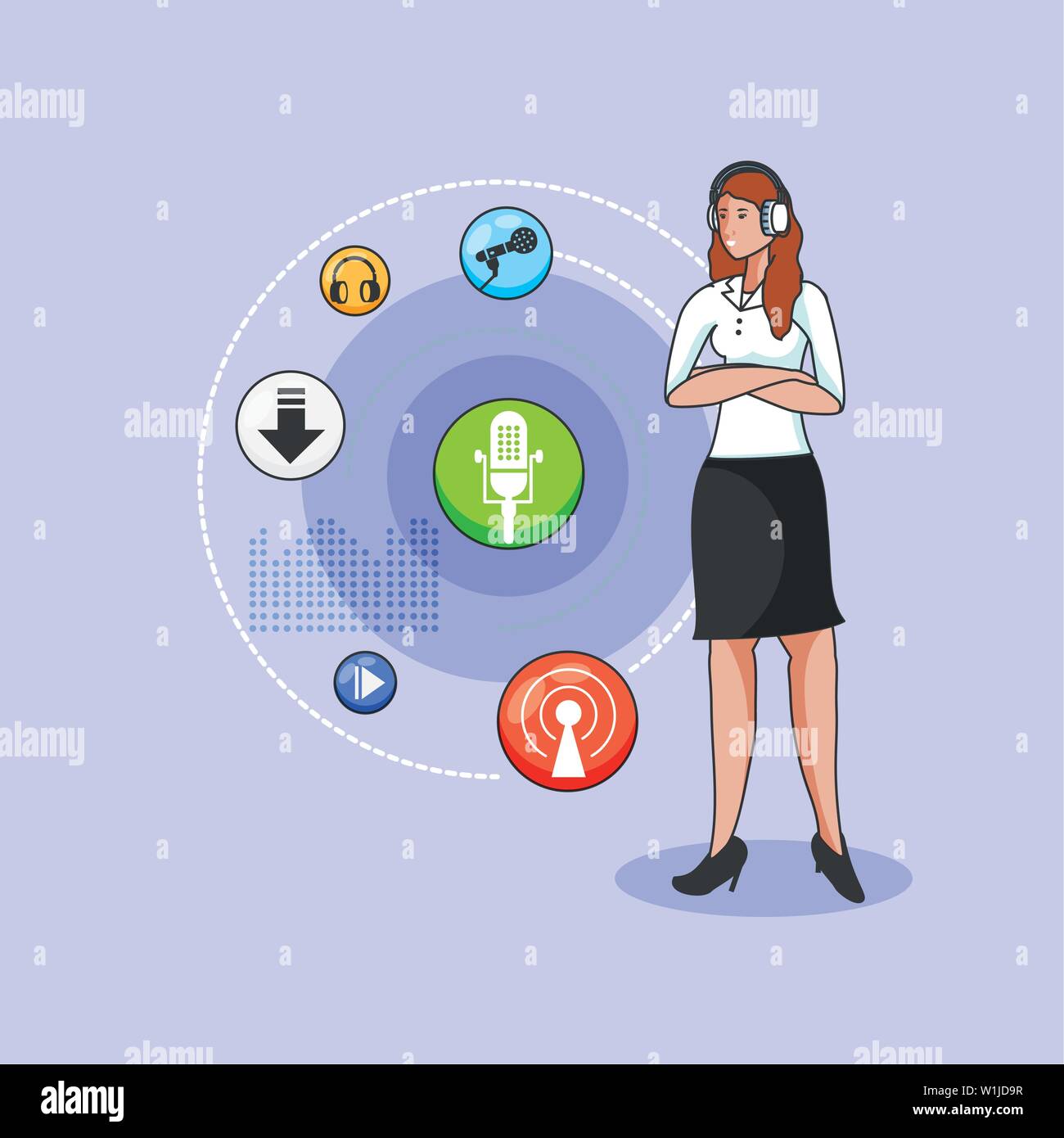 woman with icons of digital audio studio vector illustration design ...