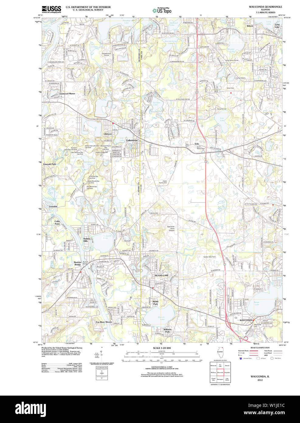 USGS TOPO Map Illinois IL Wauconda 20120808 TM Restoration Stock Photo ...