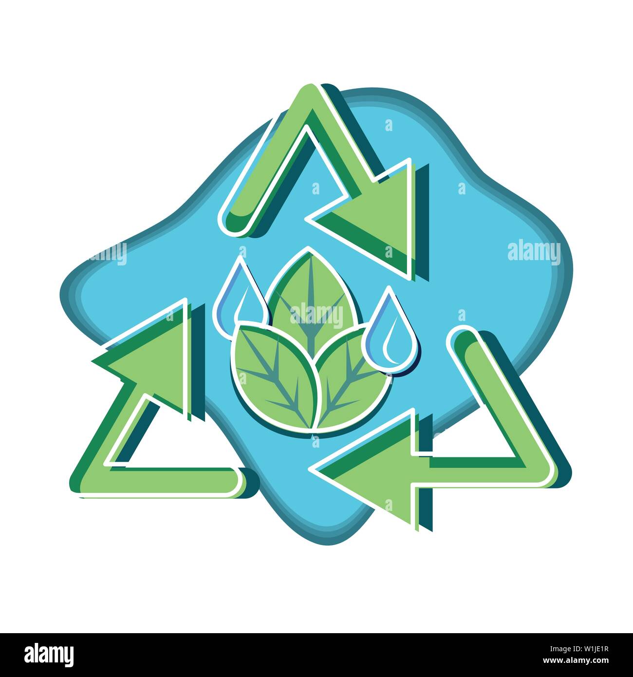recycling arrows symbol with leafs and raindrops vector illustration ...