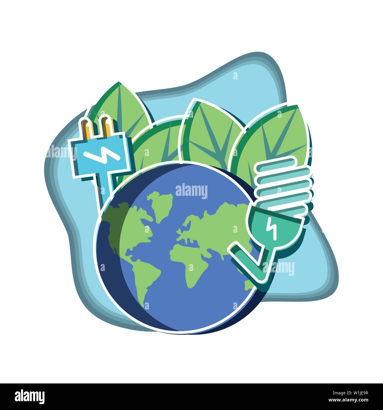saving bulb with planet earth and energy plug vector illustration ...
