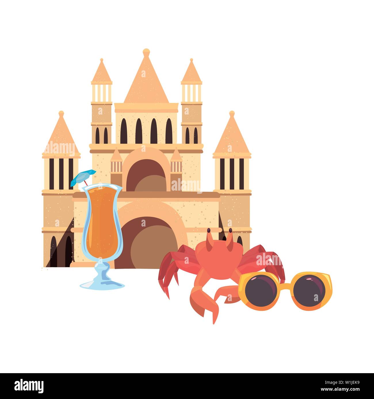 sand castle cocktail crab sunglasses vacations tropical summer vector ...