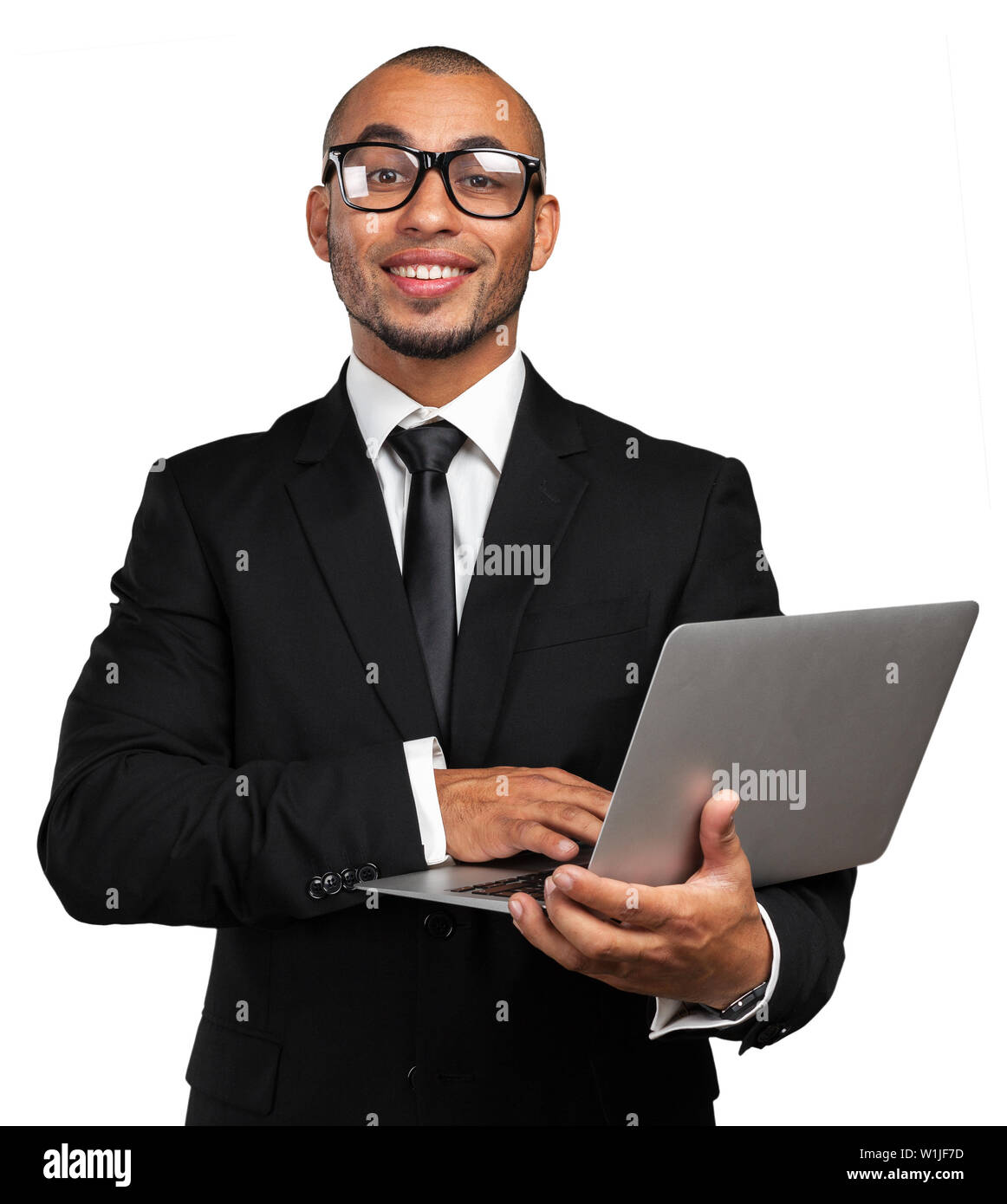 black business man with laptop Stock Photo - Alamy
