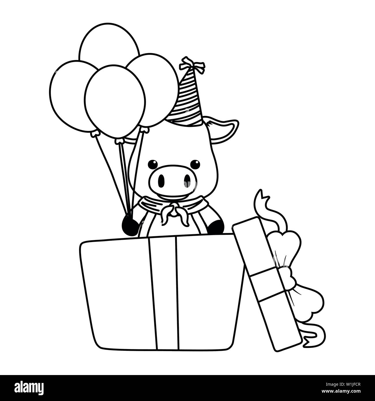 Pig cartoon design, Animal happy birthday celebration decoration and ...