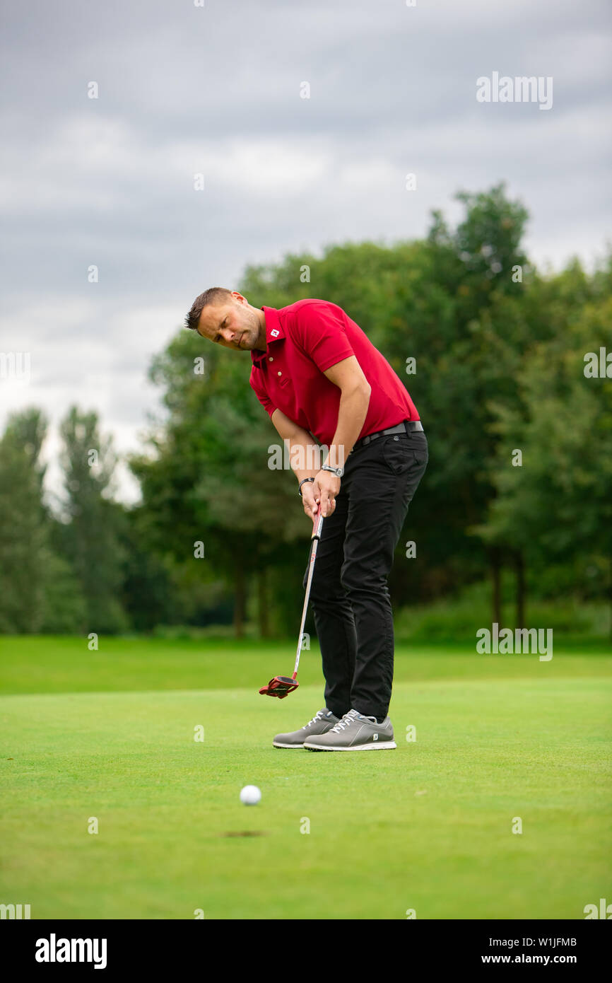 A professional golfer putting on the green Stock Photo - Alamy