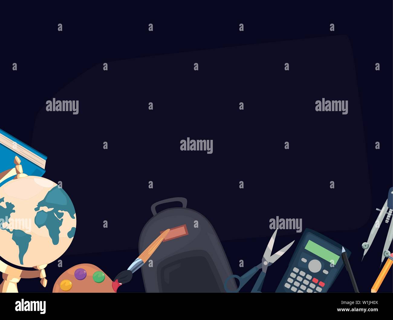 backpack calculator book compass pencil dark background back to school ...