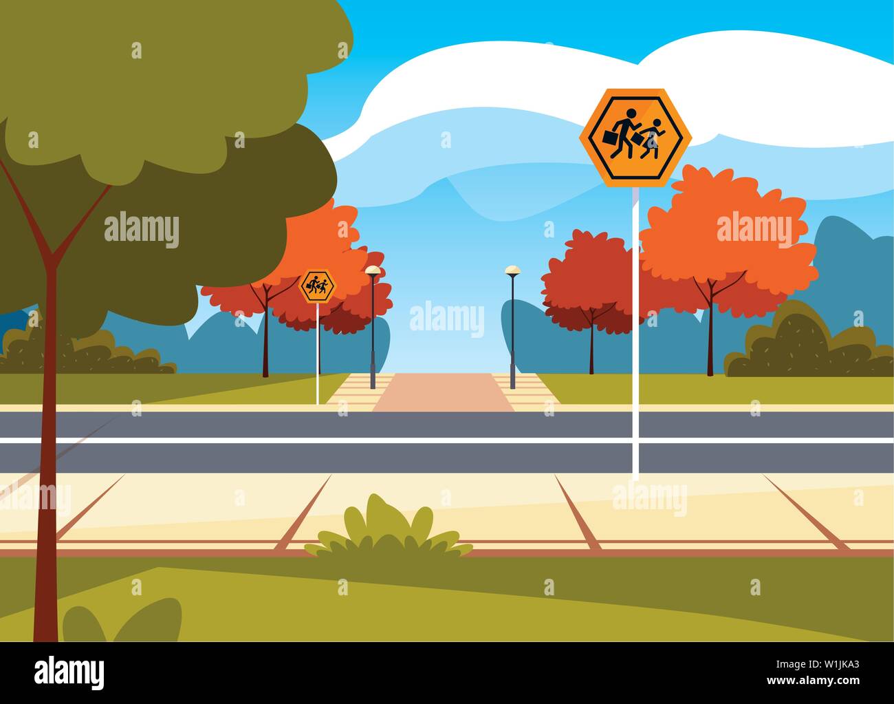 road street scene with signage pedestrian vector illustration design ...
