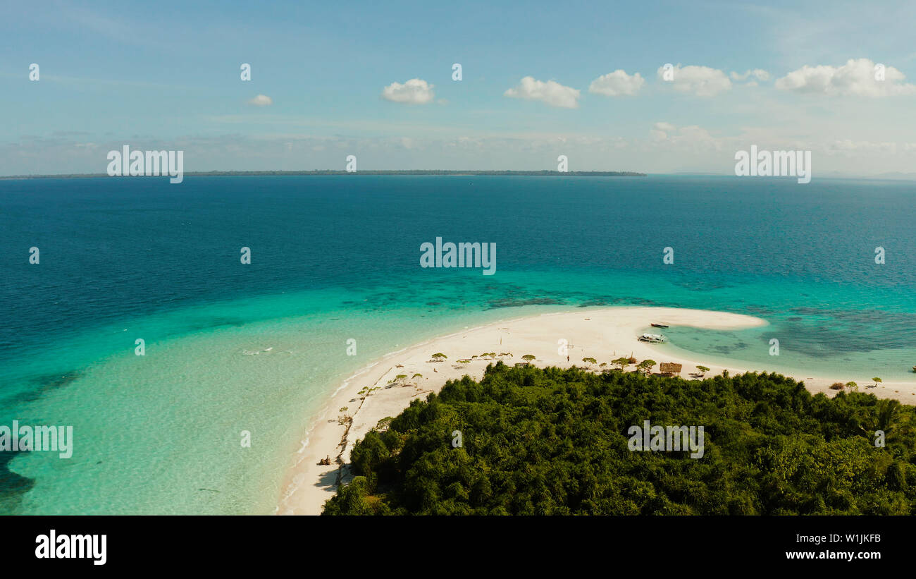 Tropical landscape: small island with beautiful beach, palm trees by ...