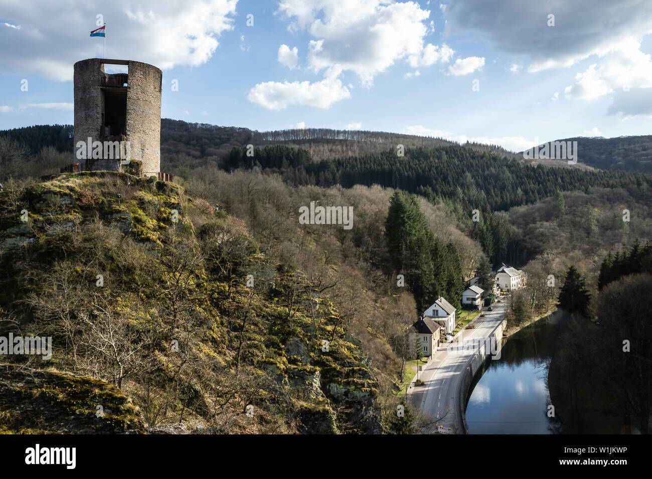Old castle and fortifications in Esch-sur-sure, Luxembourg Stock Photo ...