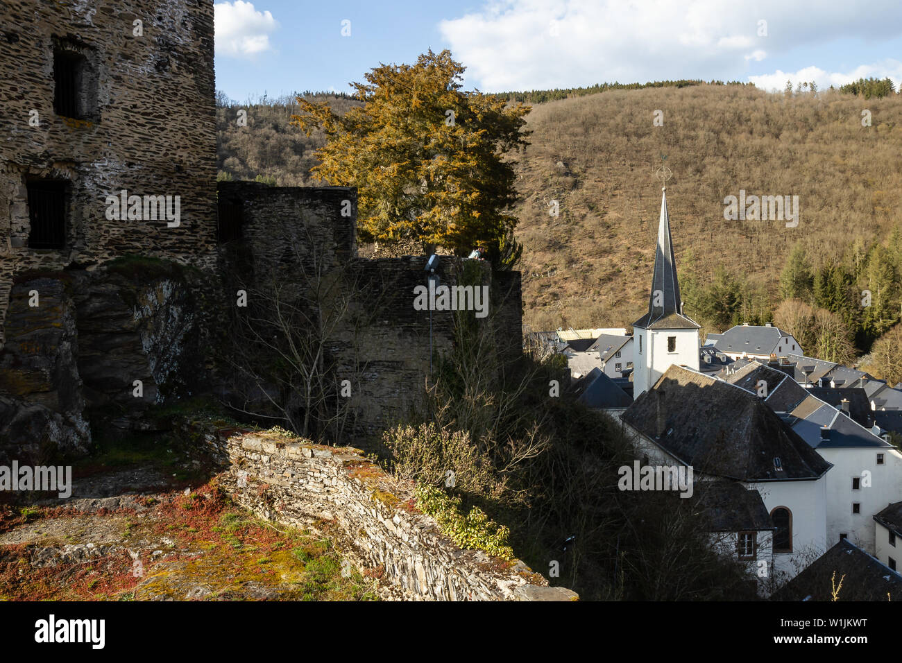 Old castle and fortifications in Esch-sur-sure, Luxembourg Stock Photo ...
