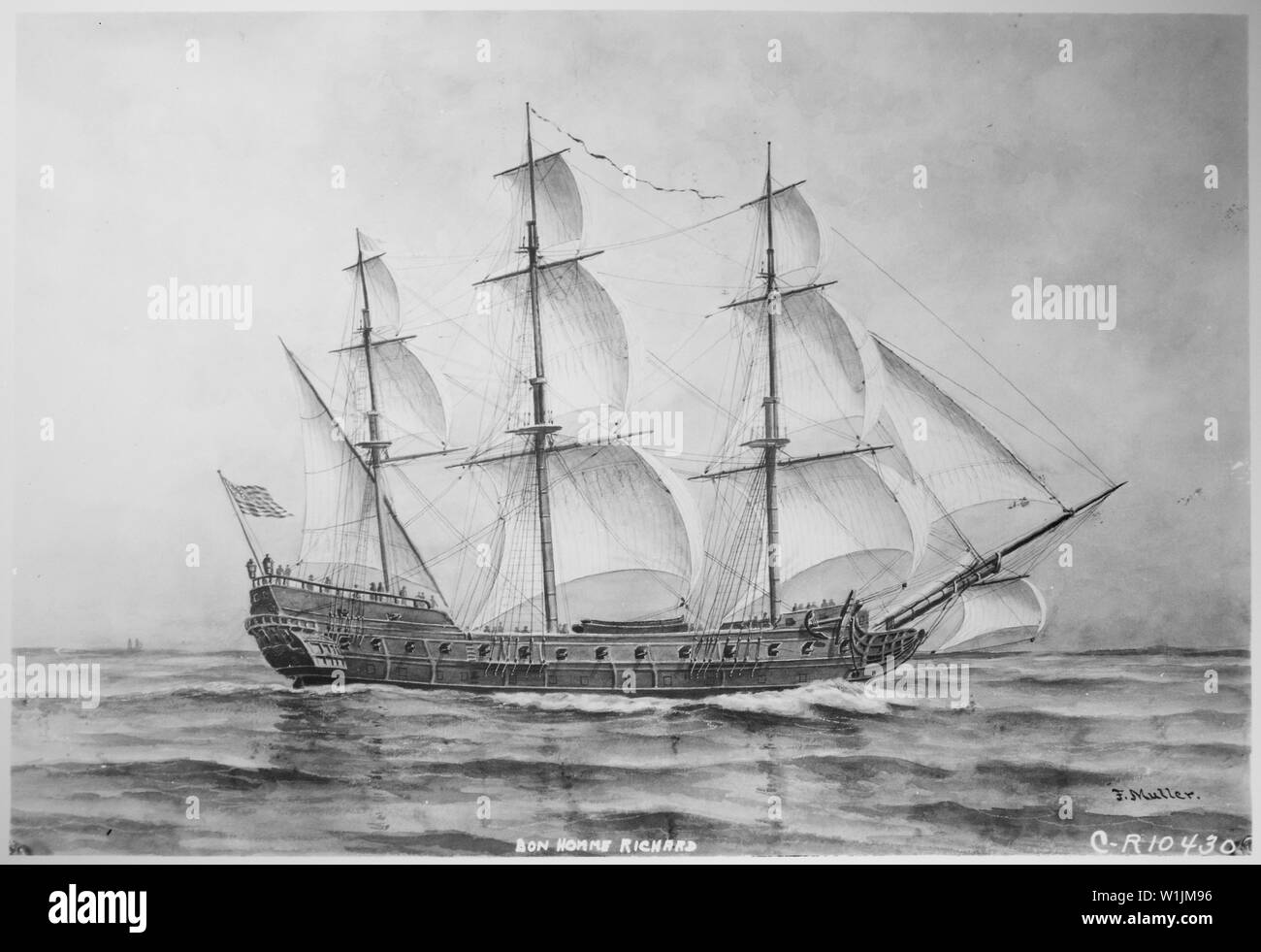The Bonhomme Richard, 1779. Copy of artwork by F. Muller, 1883 - 1966 ...