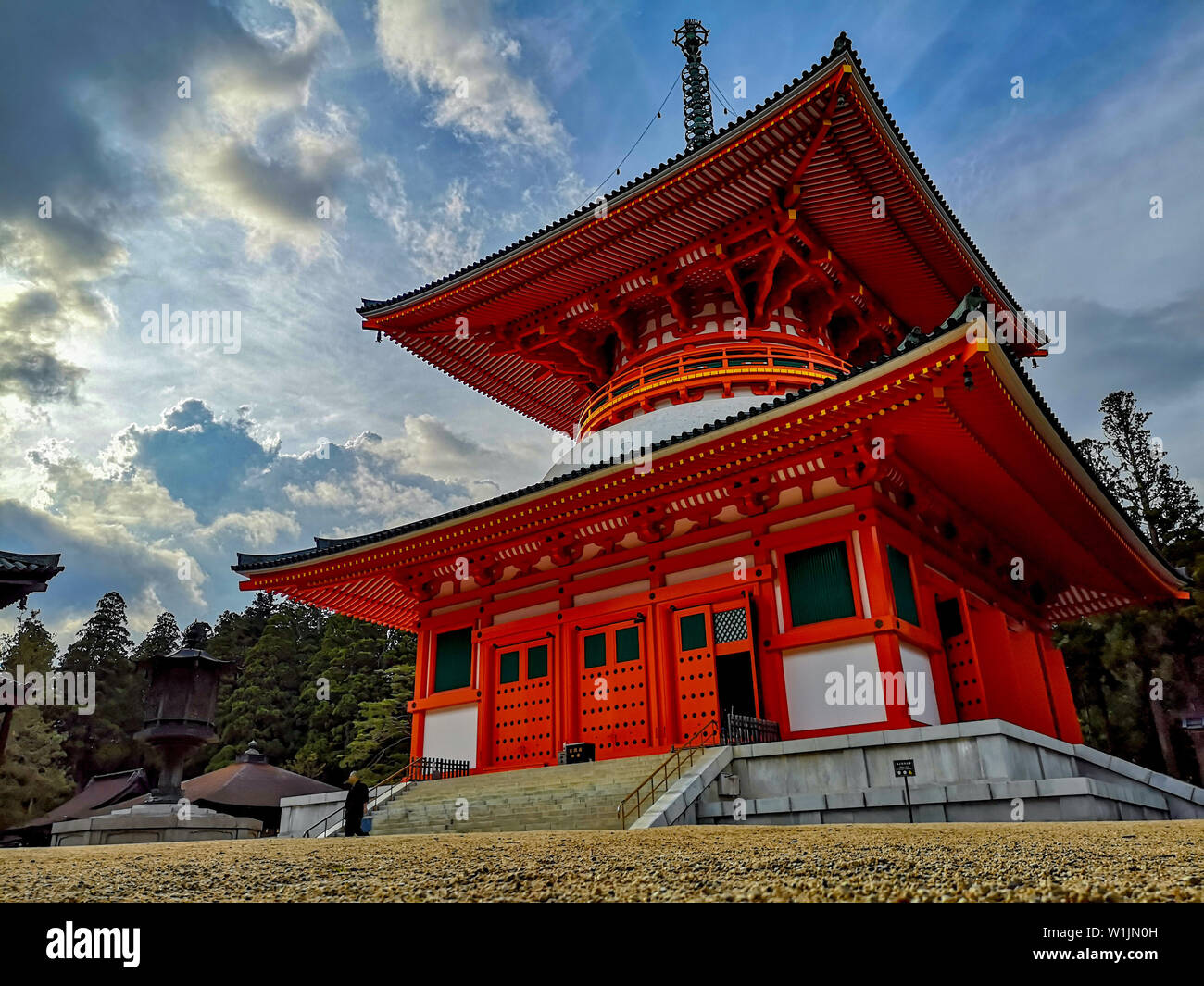 The vibrant red Konpon Daito Pagoda in the Unesco listed Danjo Garan ...