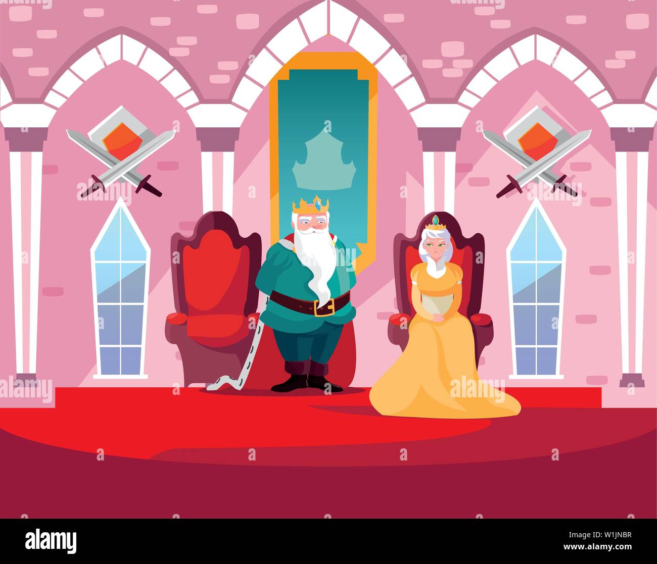 king and queen in the castle fairytale vector illustration design Stock ...