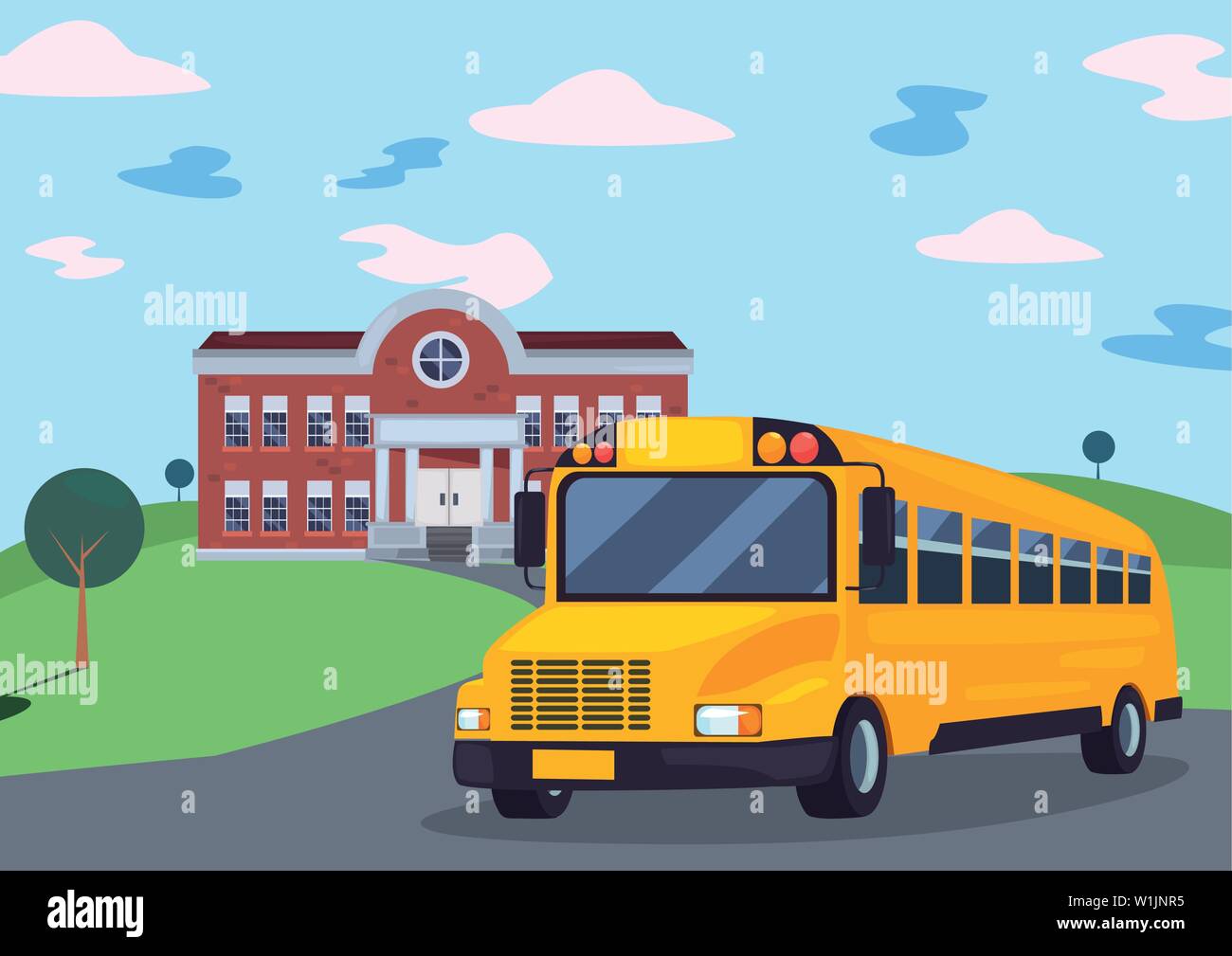 back to school building and bus transport vector illustration Stock ...