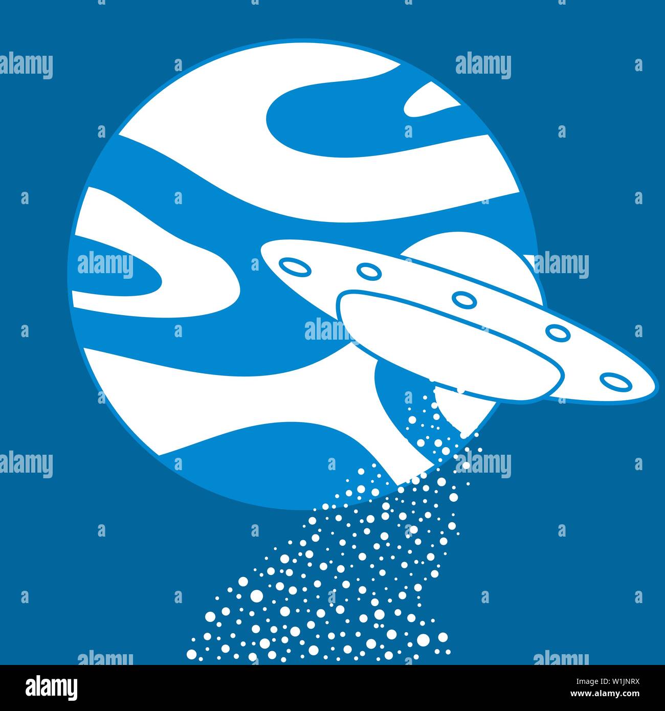 Vector illustration with UFO, planet. Space exploration. Ufo flying ...