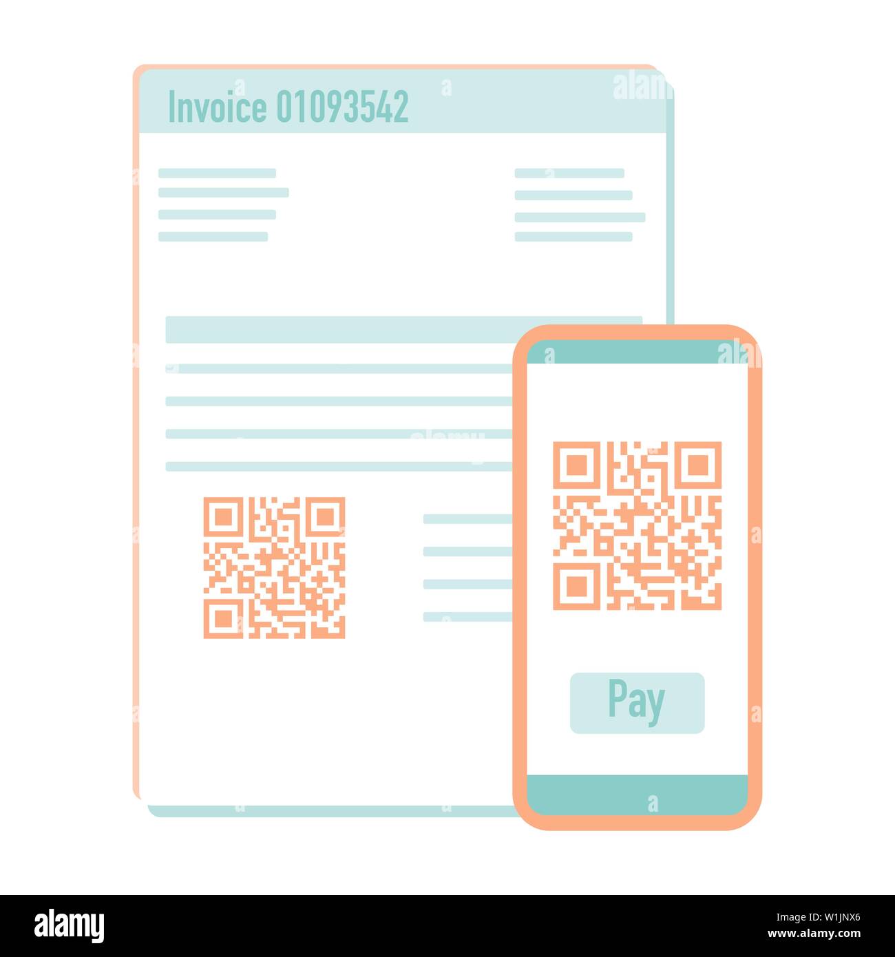 Vector illustration with phone scan qr code for payment invoice ...