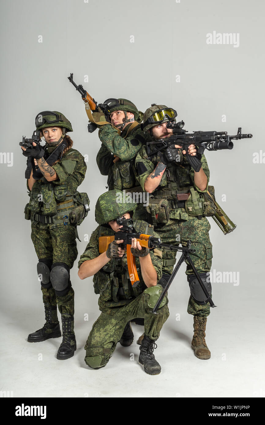 Group of russian soldiers on white background Stock Photo - Alamy