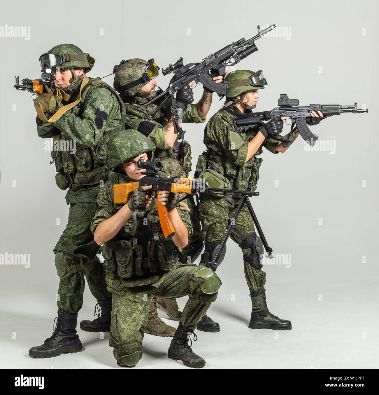 Group of russian soldiers on white background Stock Photo - Alamy
