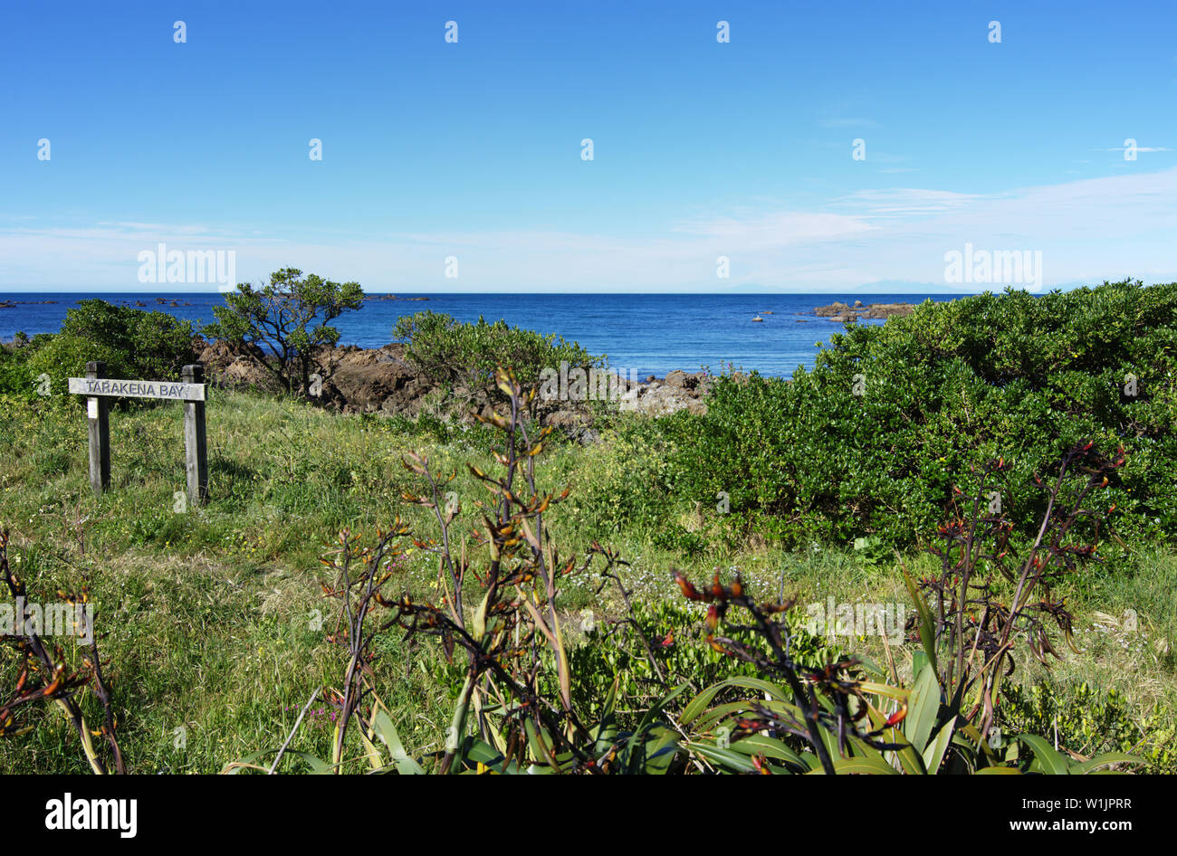 Tarakina bay Miramar peninsula sea view across cook straight Wellington ...