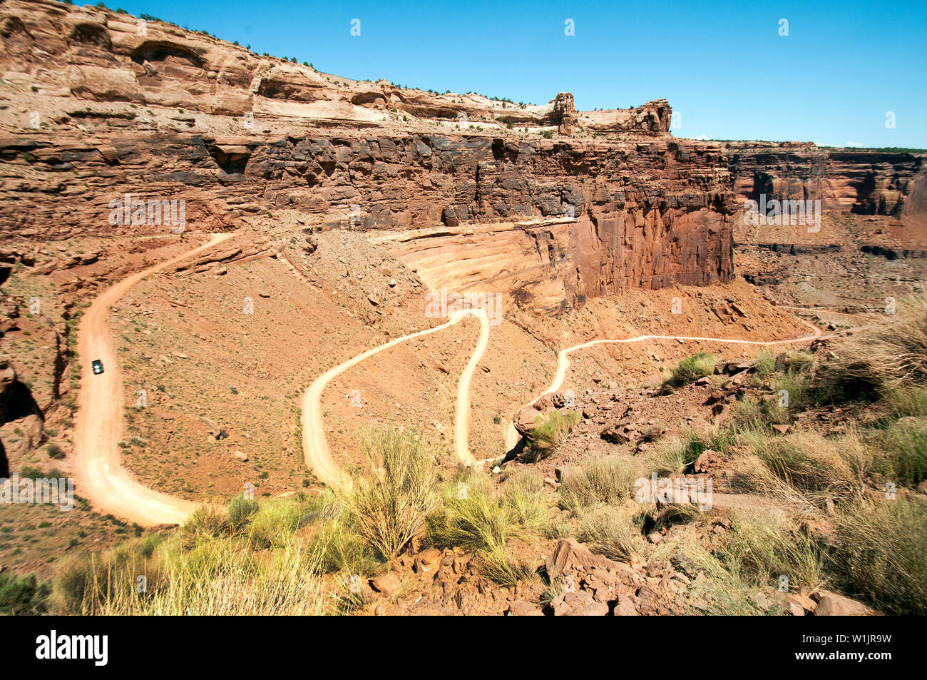 The Shafer Trail drops precipitously through a series of steep ...