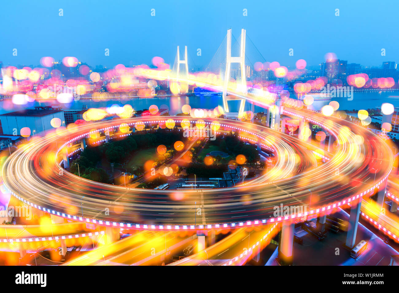 beautiful nanpu bridge at night,crosses huangpu river,shanghai,China ...