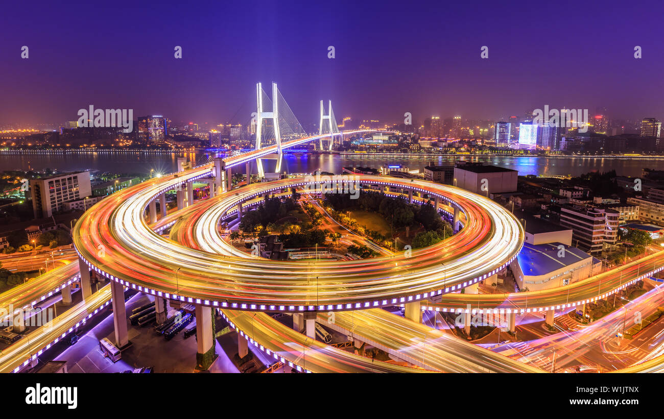 beautiful nanpu bridge at night,crosses huangpu river,shanghai,China ...