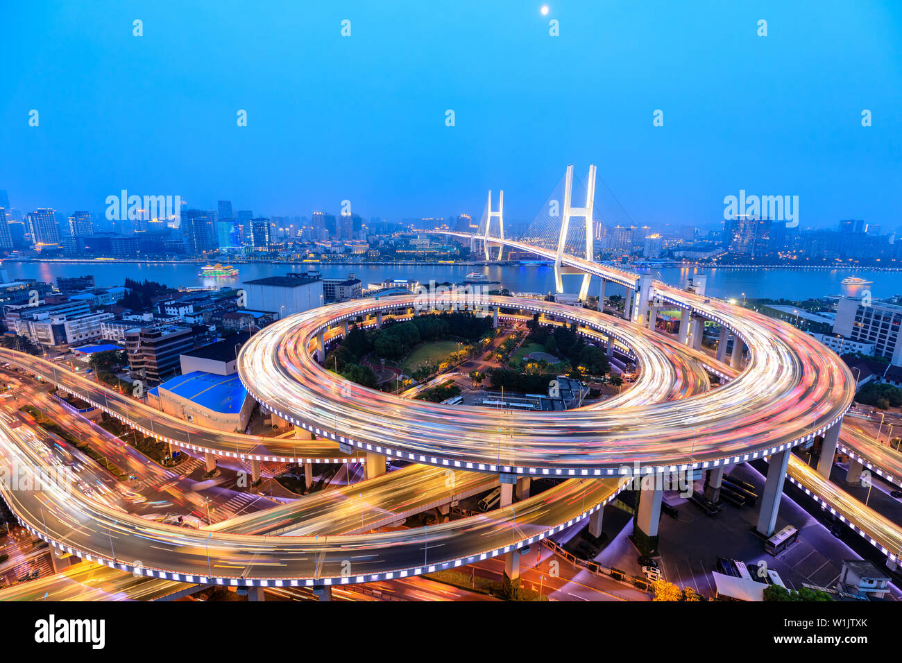 beautiful nanpu bridge at night,crosses huangpu river,shanghai,China ...