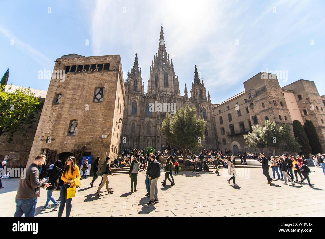 Barcelona, Spain- April, 2019: District in Gothic Quarter in Barcelona ...