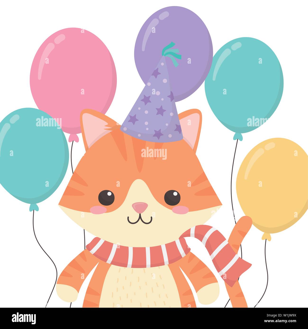 Cat cartoon design, Animal happy birthday celebration decoration and ...