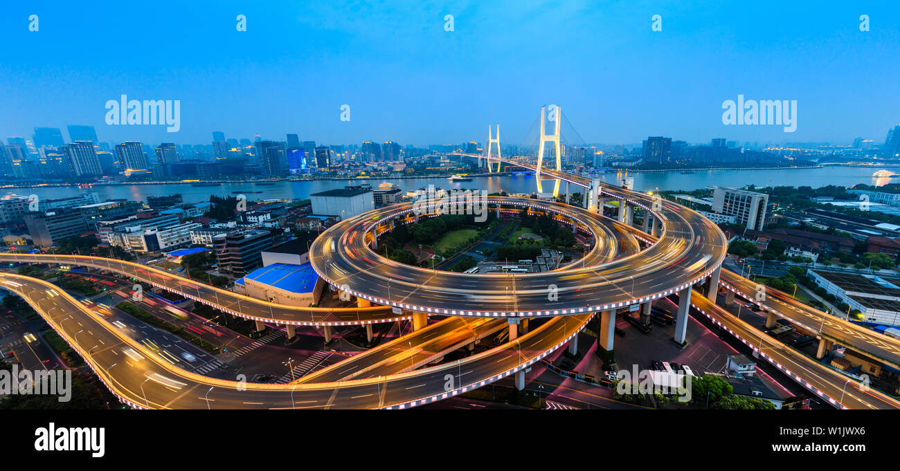 beautiful nanpu bridge at night,crosses huangpu river,shanghai,China ...