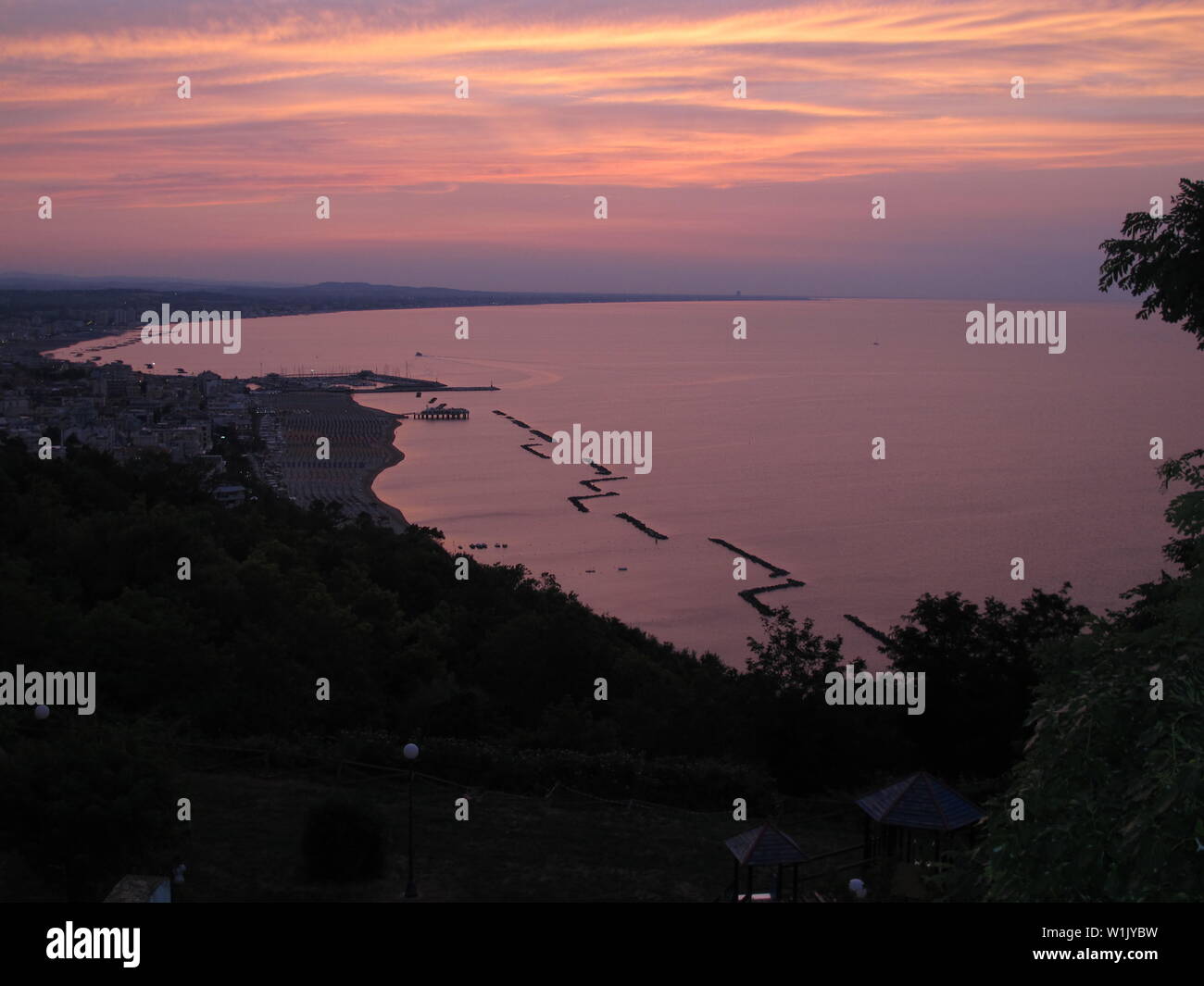 Aerial view of the Romagna coast with the beaches of Riccione, Rimini ...