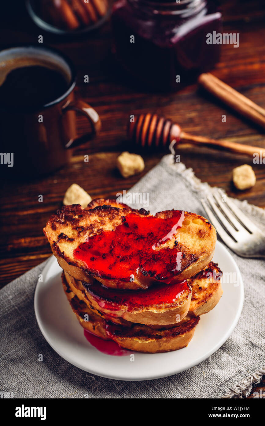 Stack of french toasts with berry marmalade Stock Photo - Alamy