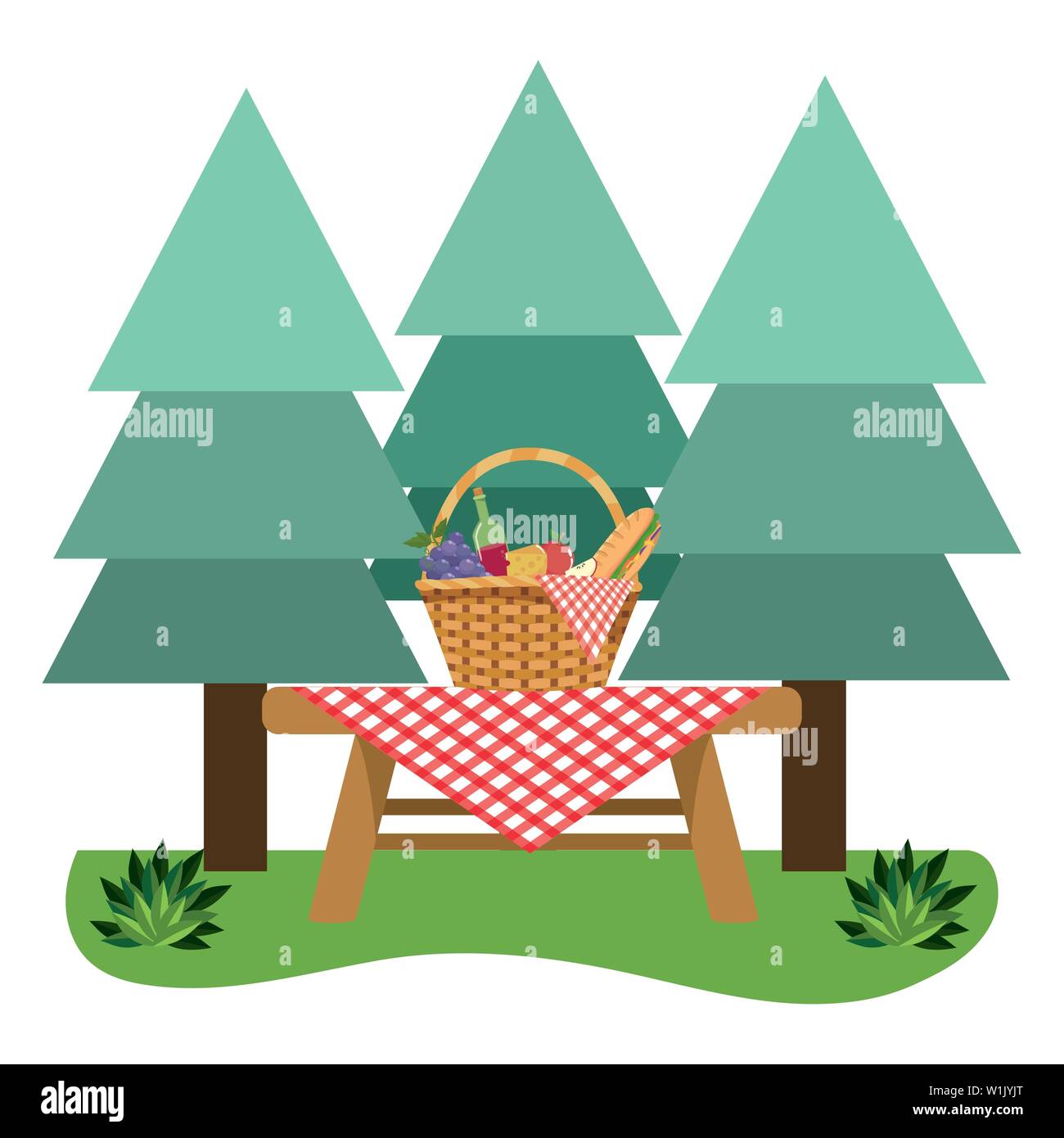Picnic in forest design, Food summer outdoor leisure healthy spring ...