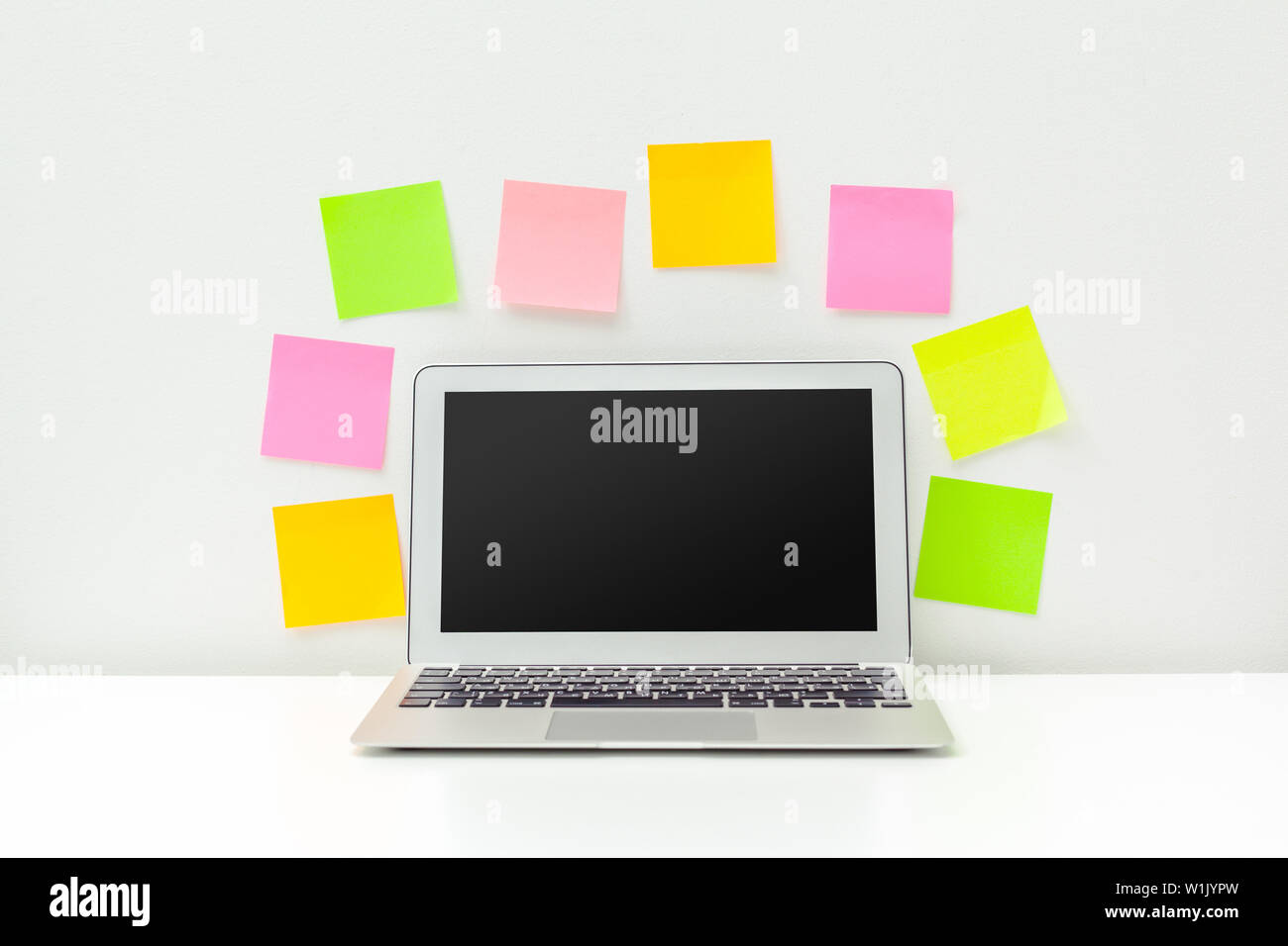 Office desk table with supplies Stock Photo - Alamy
