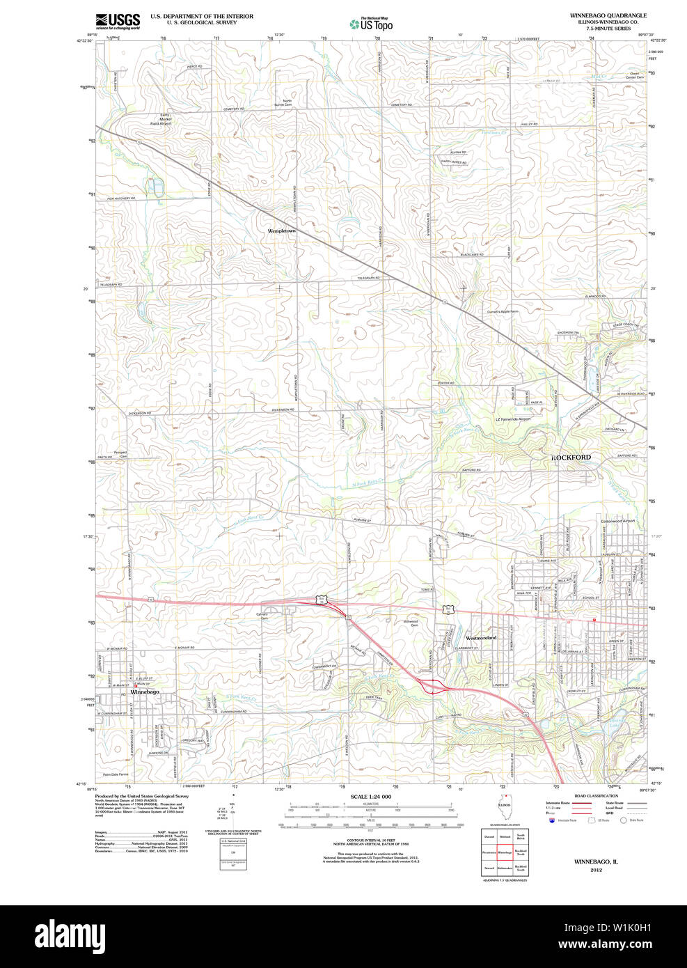 USGS TOPO Map Illinois IL Winnebago 20120807 TM Restoration Stock Photo ...