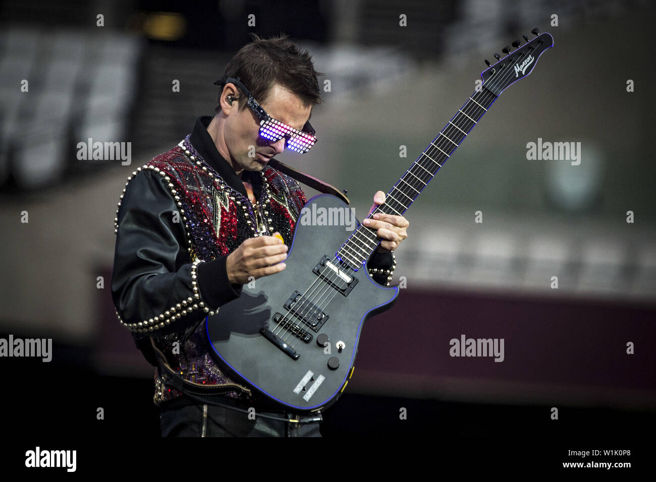 LONDON, ENGLAND: Muse perform on the opening night of their Simulation ...