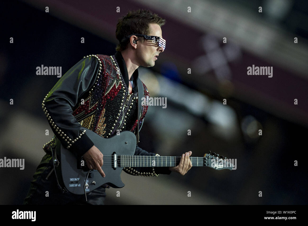 LONDON, ENGLAND: Muse perform on the opening night of their Simulation ...