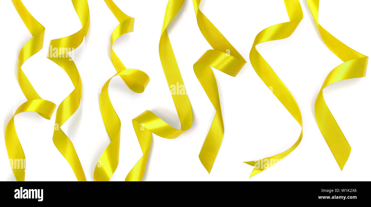 Golden ribbon collection isolated on white Stock Photo - Alamy
