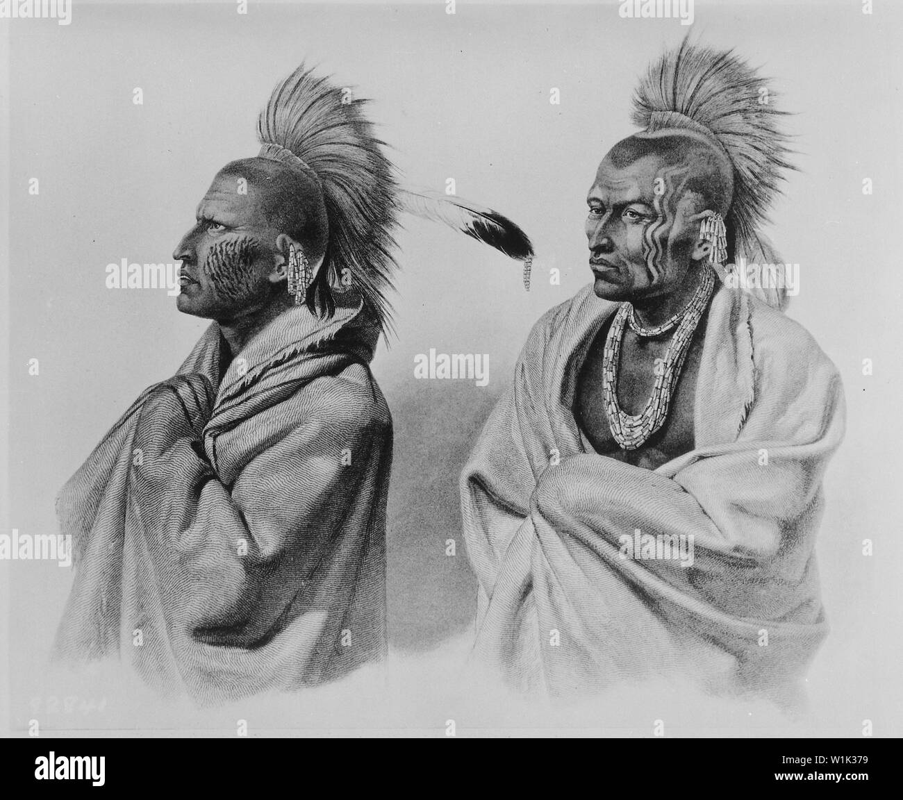 Two braves with faces painted. Left to right: Massica, a Sauk, and ...