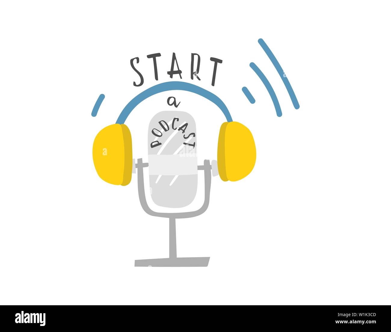 Isolated vector cartoon illustration. Podcast concept. Broadcasting ...