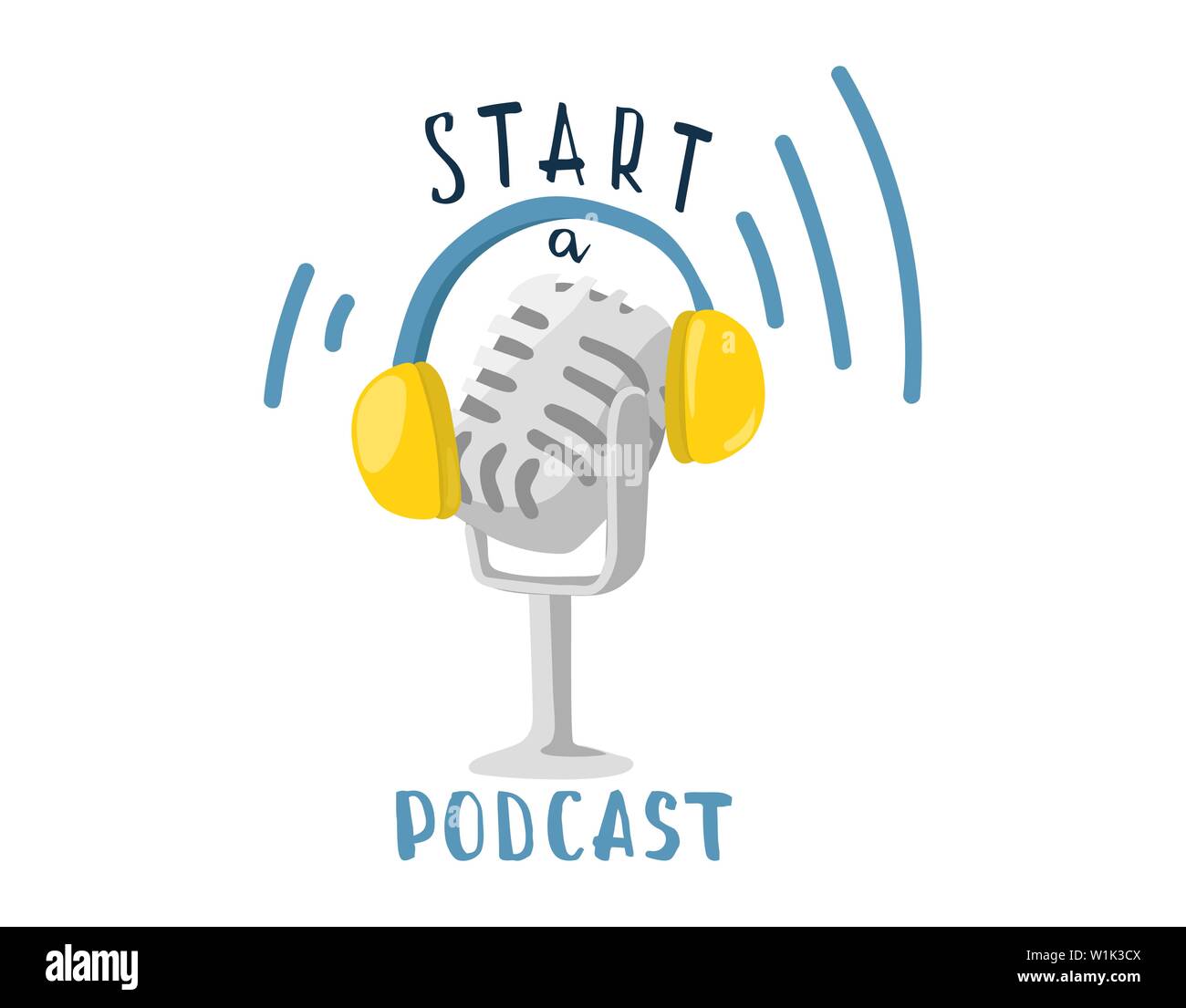 Isolated vector cartoon illustration. Podcast concept. Broadcasting ...