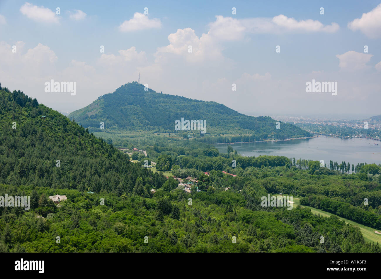 Beautiful view of the Dal Lake and surrounding lush green landscape as ...