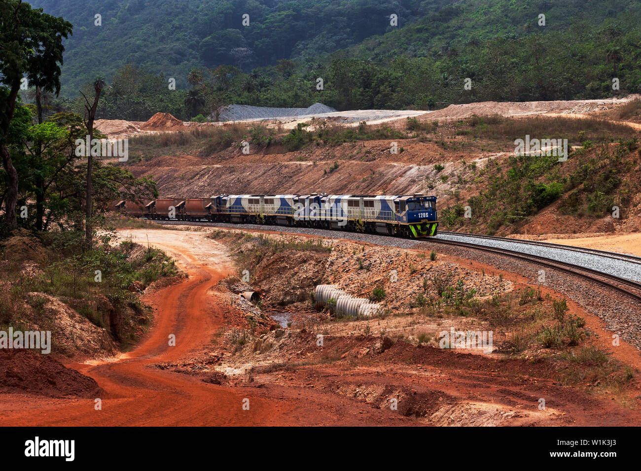 Mining operations for transporting & managing iron ore. Empty train on ...