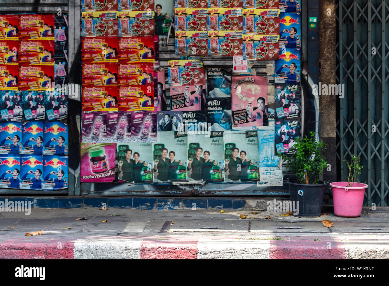 Bangkok, Thailand - April 13, 2019: Old advertising posters exposed on ...
