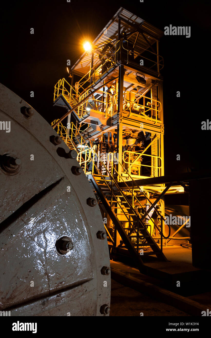 Mining operations for transporting and managing iron ore. Interior of ...