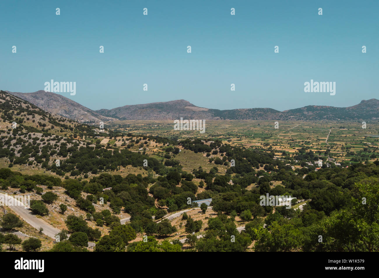 View of the fertile Lassithi Plateau in Crete. Panoramic view of the ...