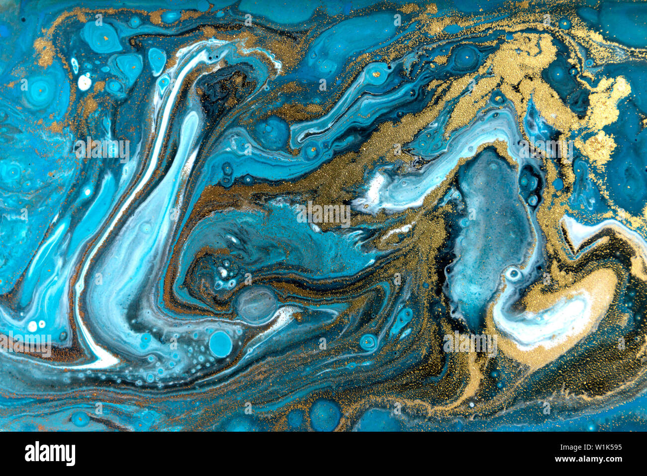 Blue and gold marbling pattern. Golden powder marble liquid texture ...