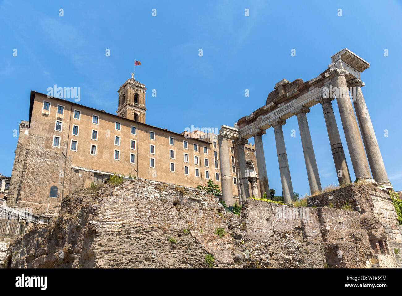 Temple of Saturn and Capitoline Hill in city of Rome, Italy Stock Photo ...