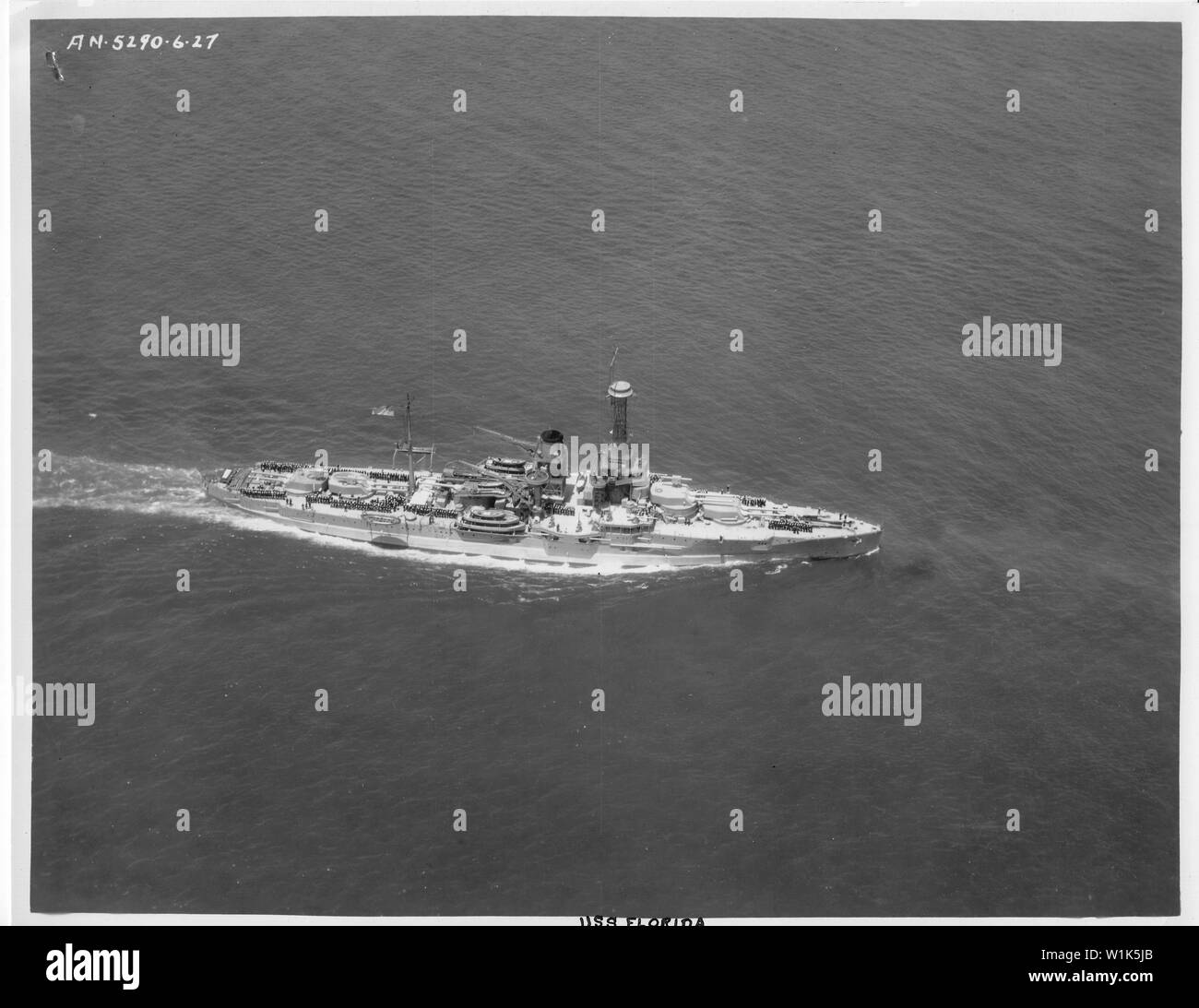 USS Florida; Aerial view of the USS Florida during a presidential naval ...